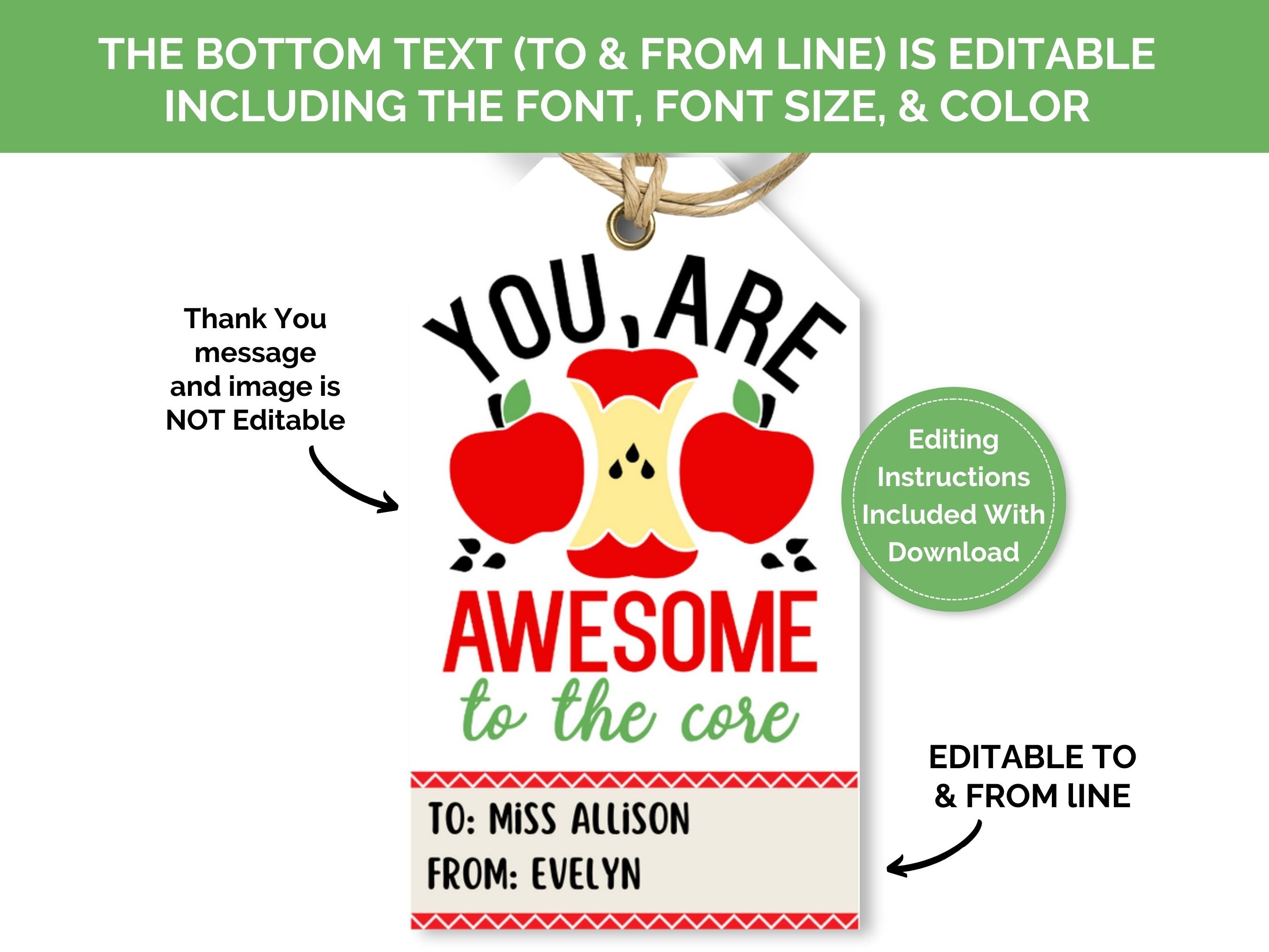 Editable Teacher Appreciation Tag, Printable Apple Gift Tag for Teacher ...