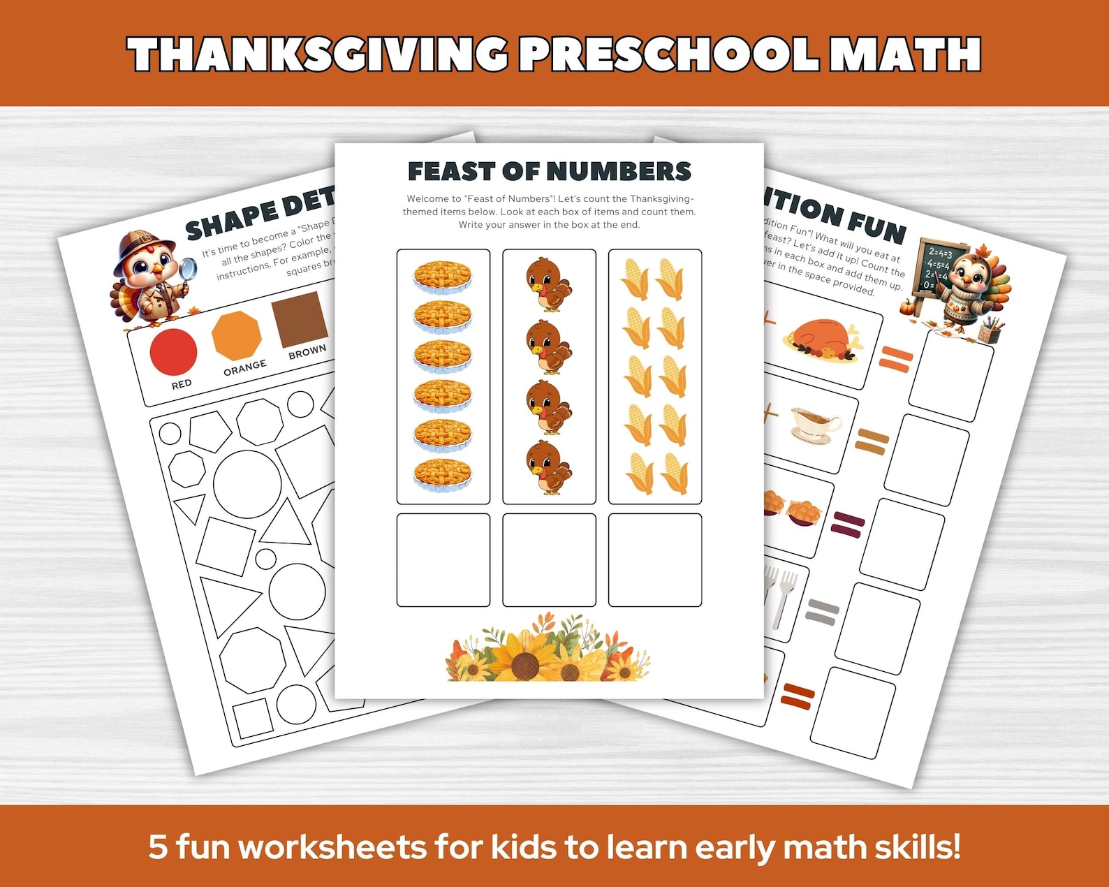 Thanksgiving Preschool Math Worksheets Educational Printable Pre-k and ...