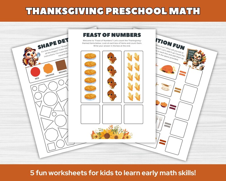 Thanksgiving Preschool Math Worksheets | Educational Printable | Pre-k ...