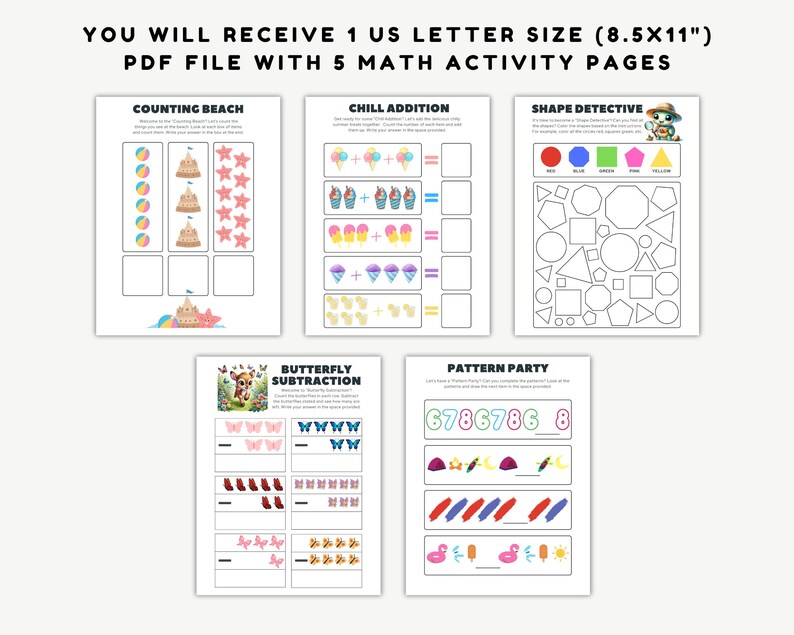 Summer Math Preschool Worksheets, Printable Math Activity for Kids ...