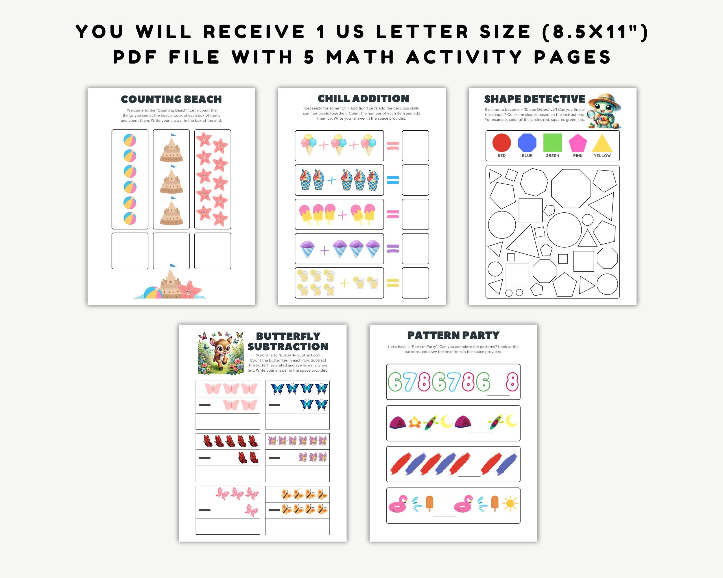 Summer Math Preschool Worksheets, Printable Math Activity for Kids ...