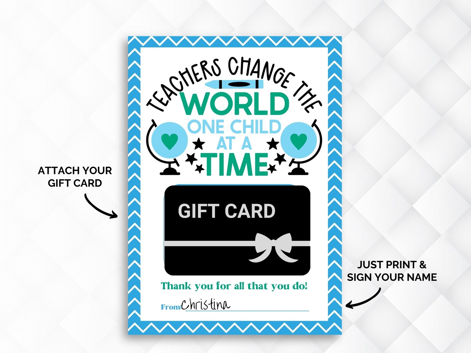 Teacher Appreciation Gift Card Holder, Printable Teacher Thank You Card ...