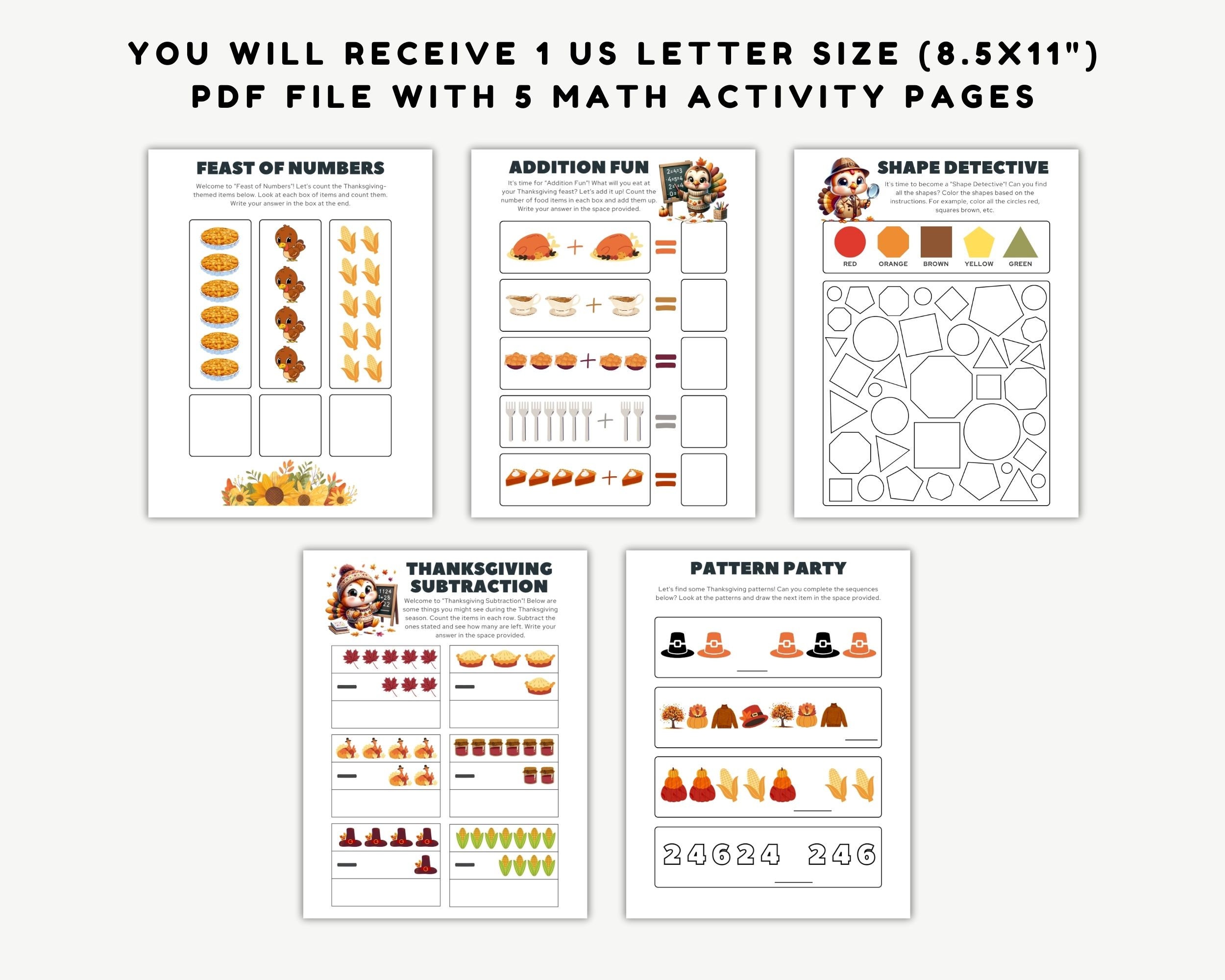 Thanksgiving Preschool Math Worksheets | Educational Printable | Pre-k ...