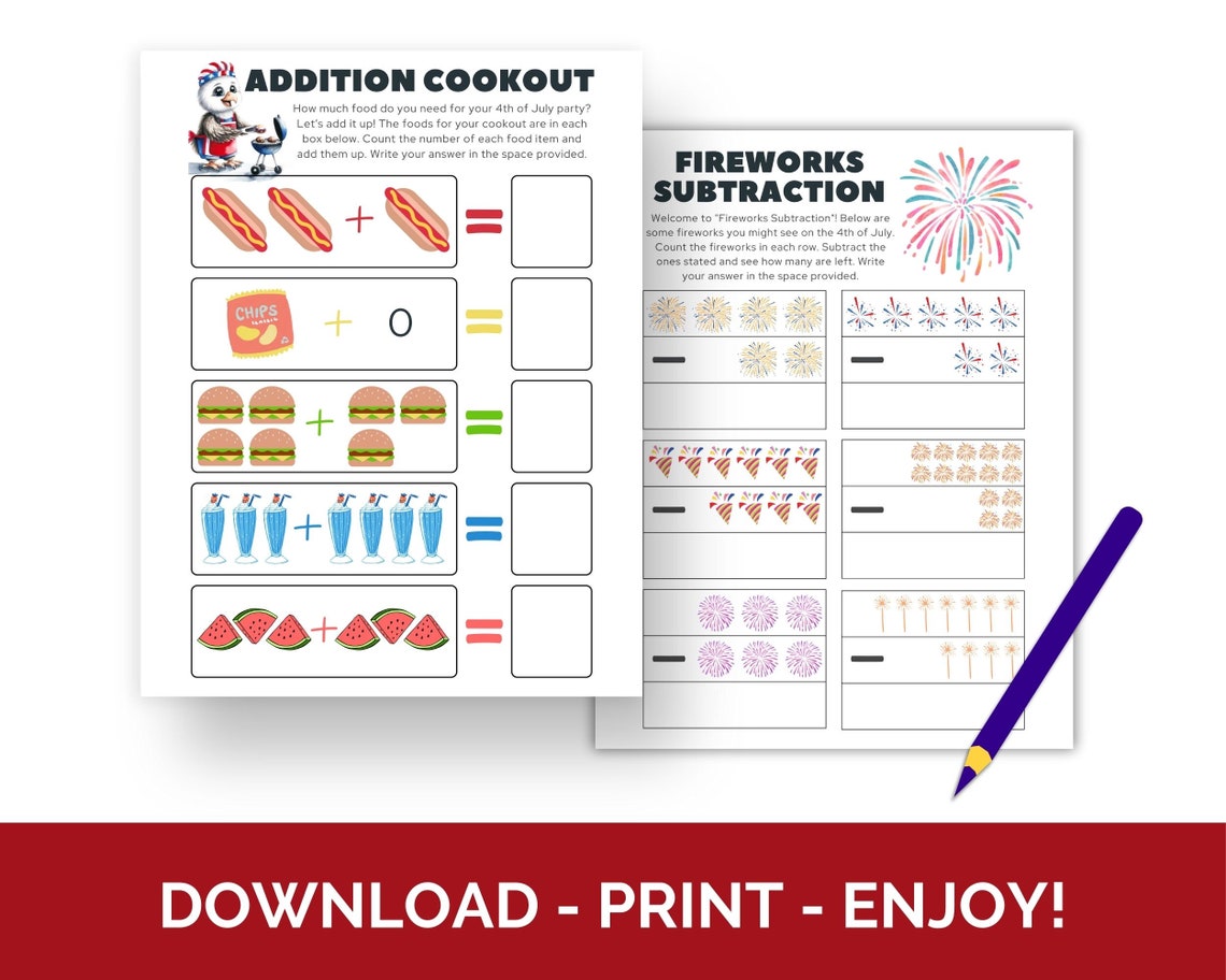 4th of July Preschool Worksheets, Fun Printable Math Activities for ...
