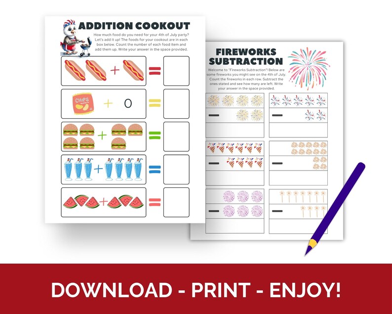 4th of July Preschool Worksheets, Fun Printable Math Activities for ...