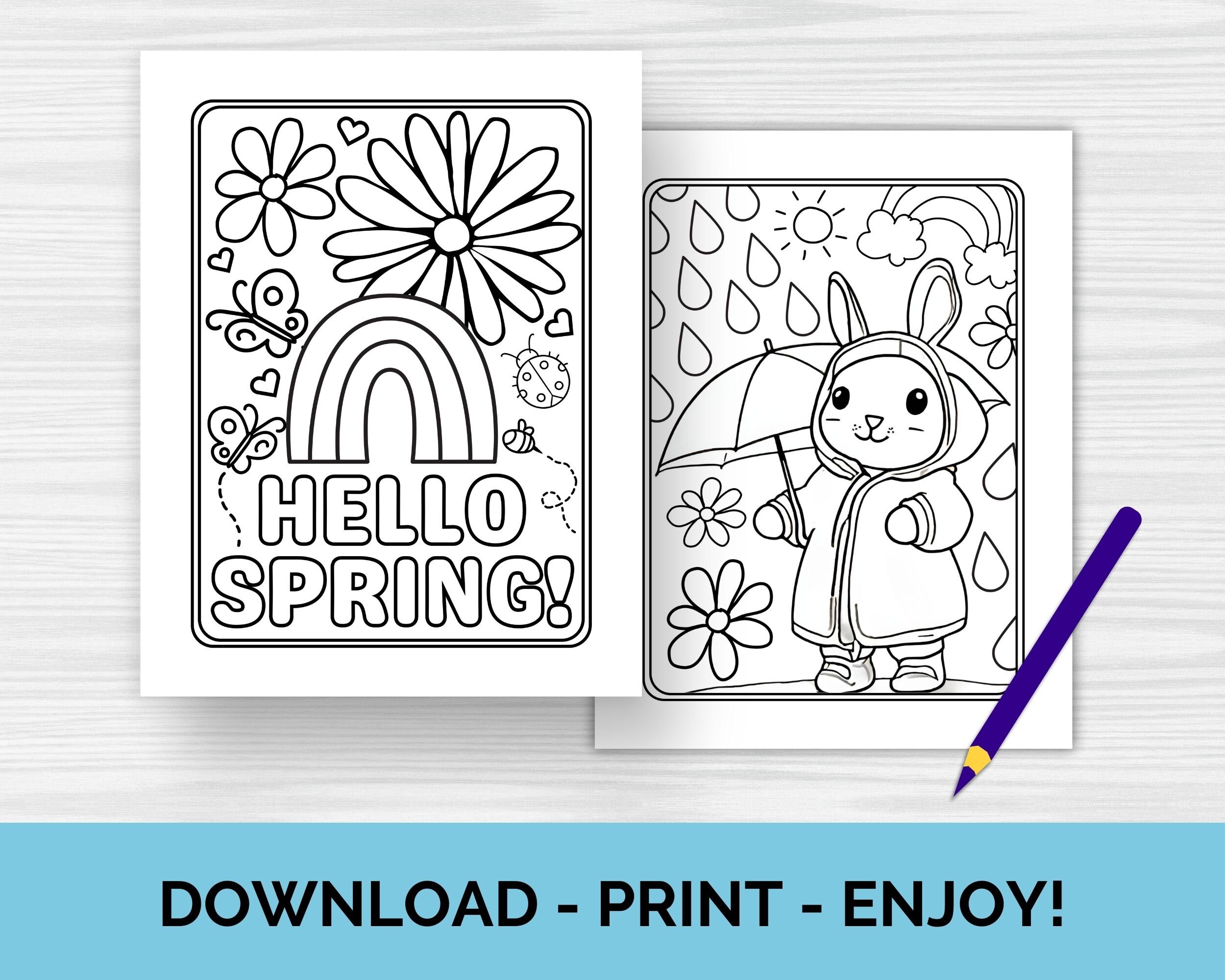 Hello Spring Coloring Pages | Printable Spring Coloring Page for Kids ...
