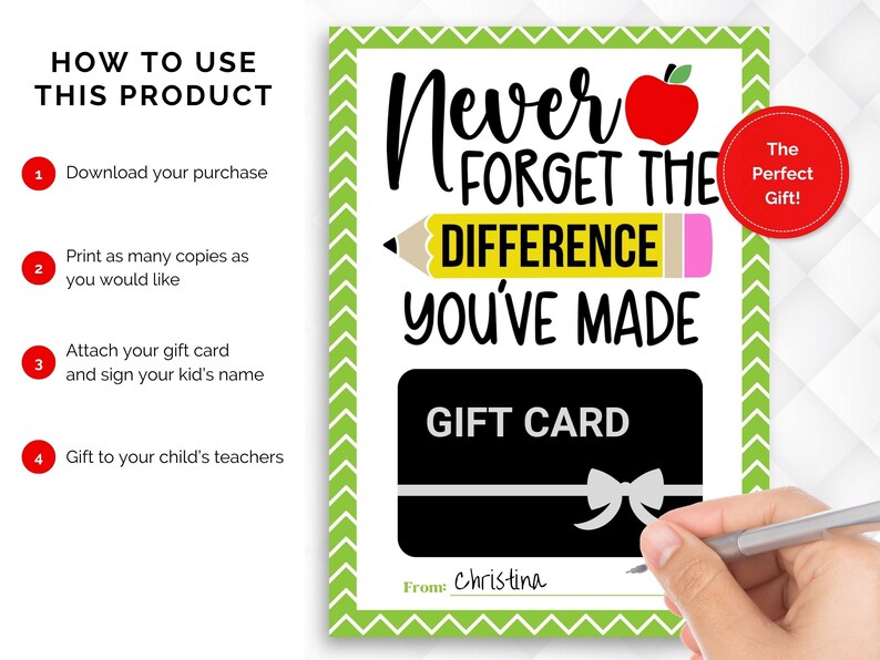 Teacher Gift Card Holder, Printable Teacher Thank You Card, Teacher ...