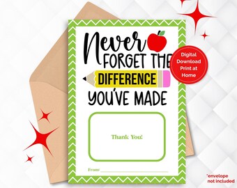 Teacher Appreciation Gift Card Holder, Printable Teacher Thank You Card ...