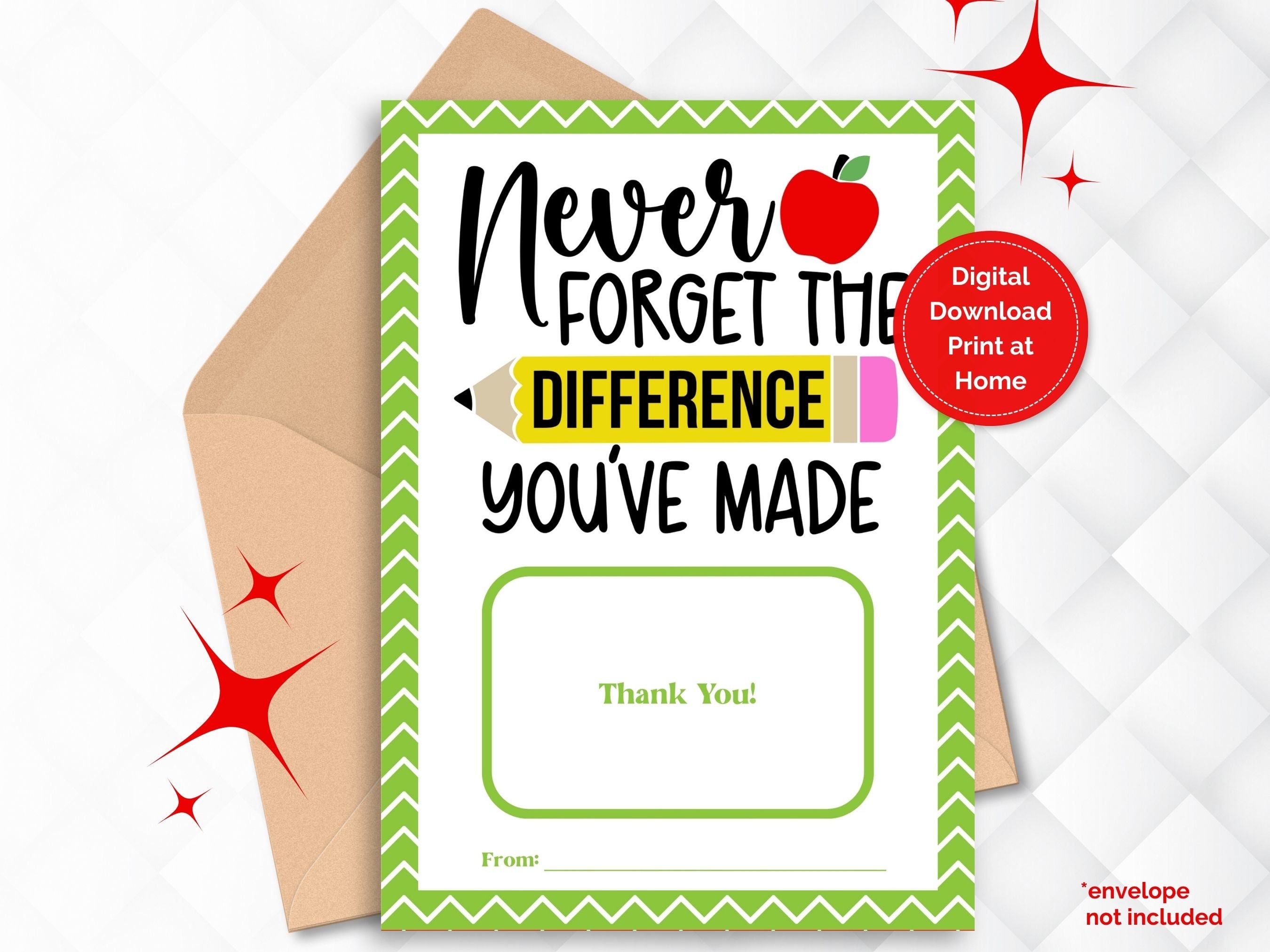 Teacher Gift Card Holder, Printable Teacher Thank You Card, Teacher ...