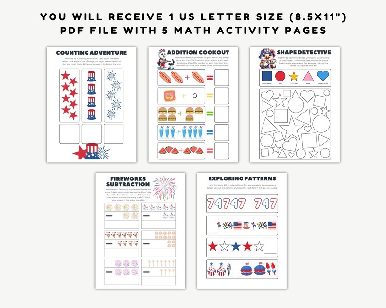4th of July Preschool Worksheets, Fun Printable Math Activities for ...
