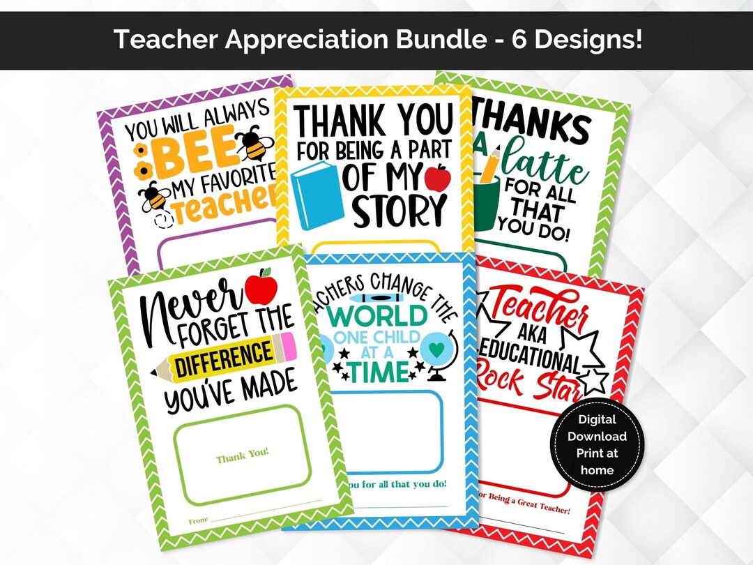 Teacher Appreciation Gift Card Holder Bundle, Printable Teacher Thank ...