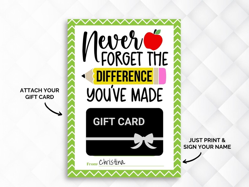 Teacher Gift Card Holder, Printable Teacher Thank You Card, Teacher ...