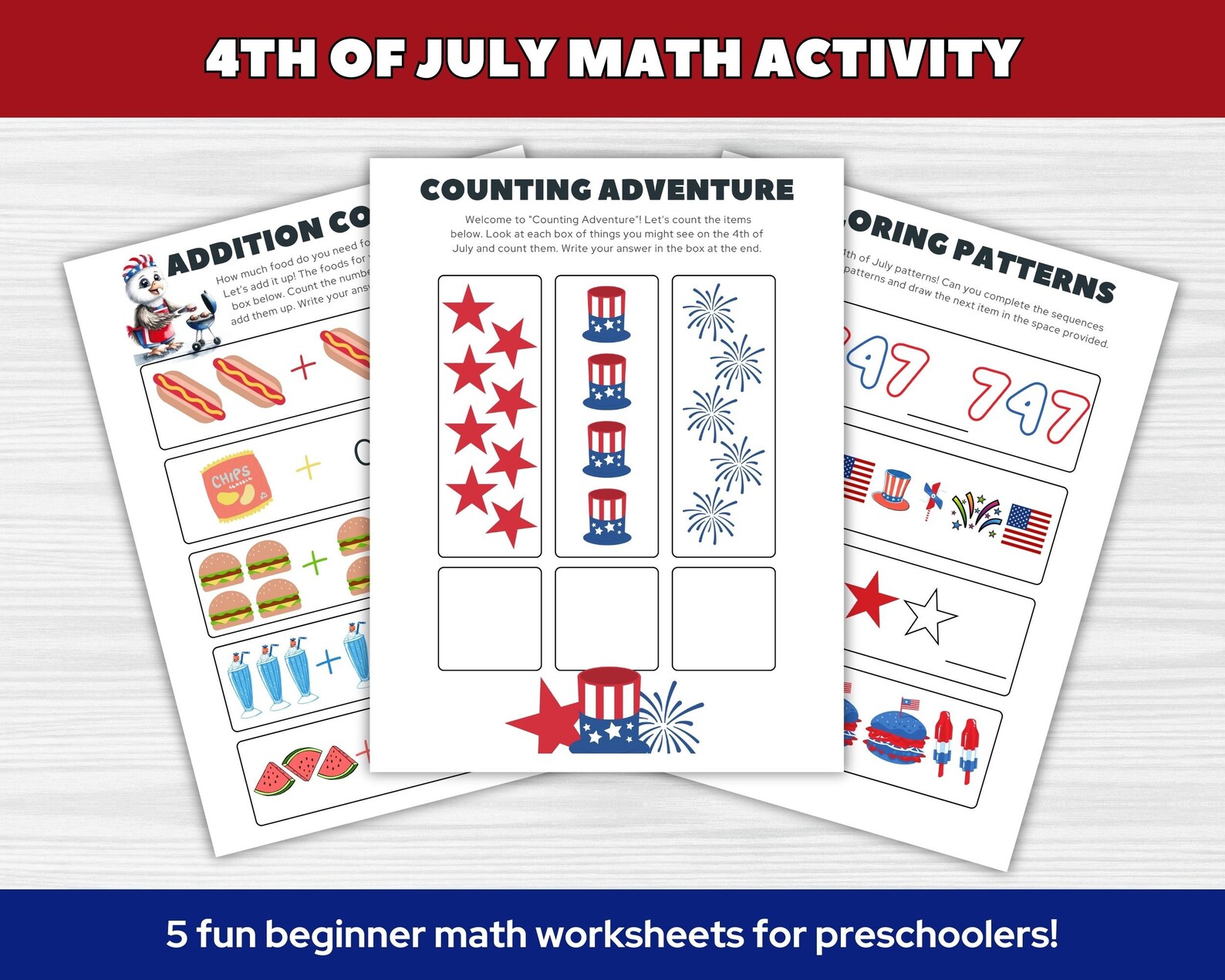 4th of July Preschool Worksheets, Fun Printable Math Activities for ...