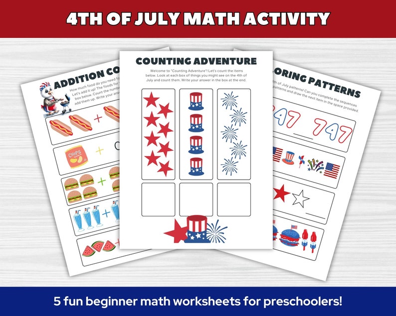 4th of July Preschool Worksheets, Fun Printable Math Activities for ...