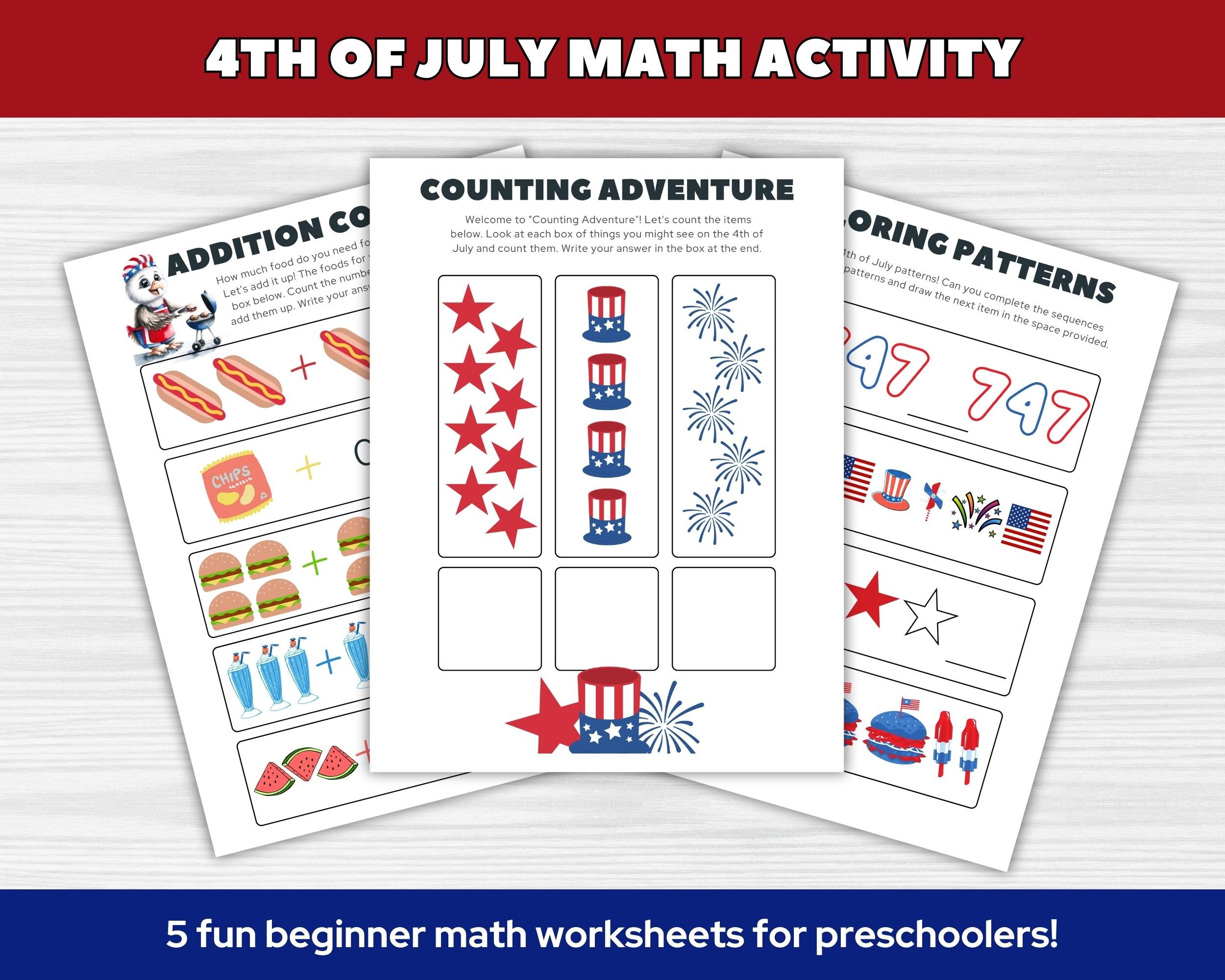 4th of July Preschool Worksheets, Fun Printable Math Activities for ...