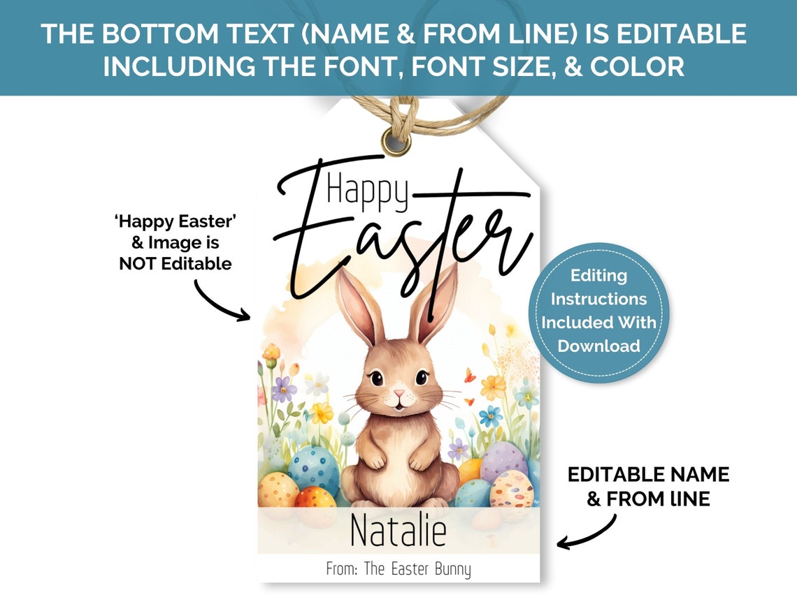 Editable Easter Basket Tag Printable Easter Basket Name Tag Easter Tag ...