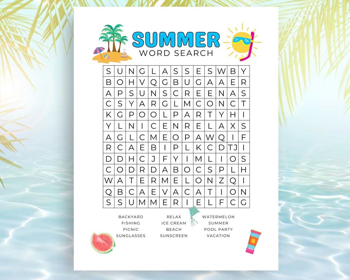 Summer Printable Word Search Printable Preschool Classroom Activity End ...