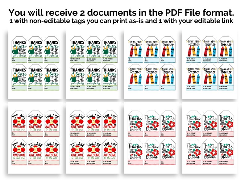 Teacher Appreciation Gift Tag Bundle Printable Thank You Tags for ...