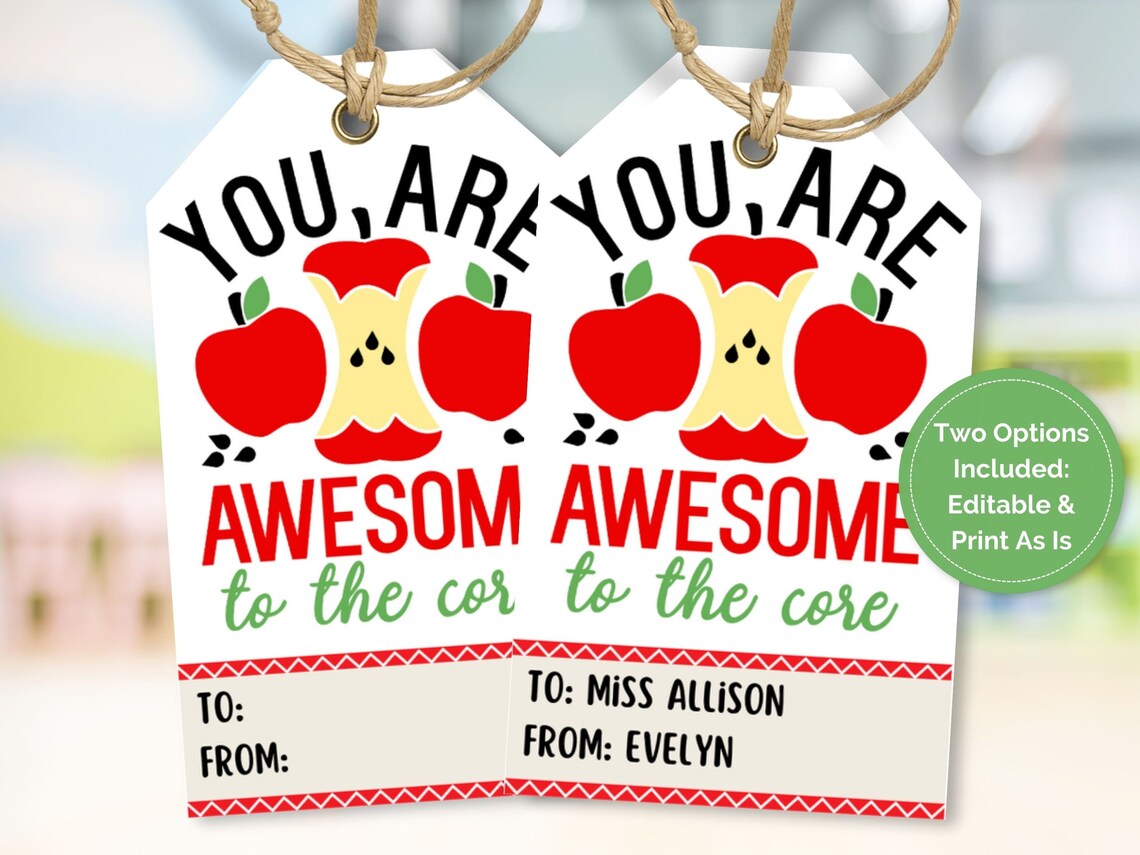 Editable Teacher Appreciation Tag, Printable Apple Gift Tag for Teacher ...