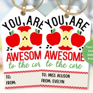 Editable Teacher Appreciation Tag, Printable Apple Gift Tag for Teacher ...