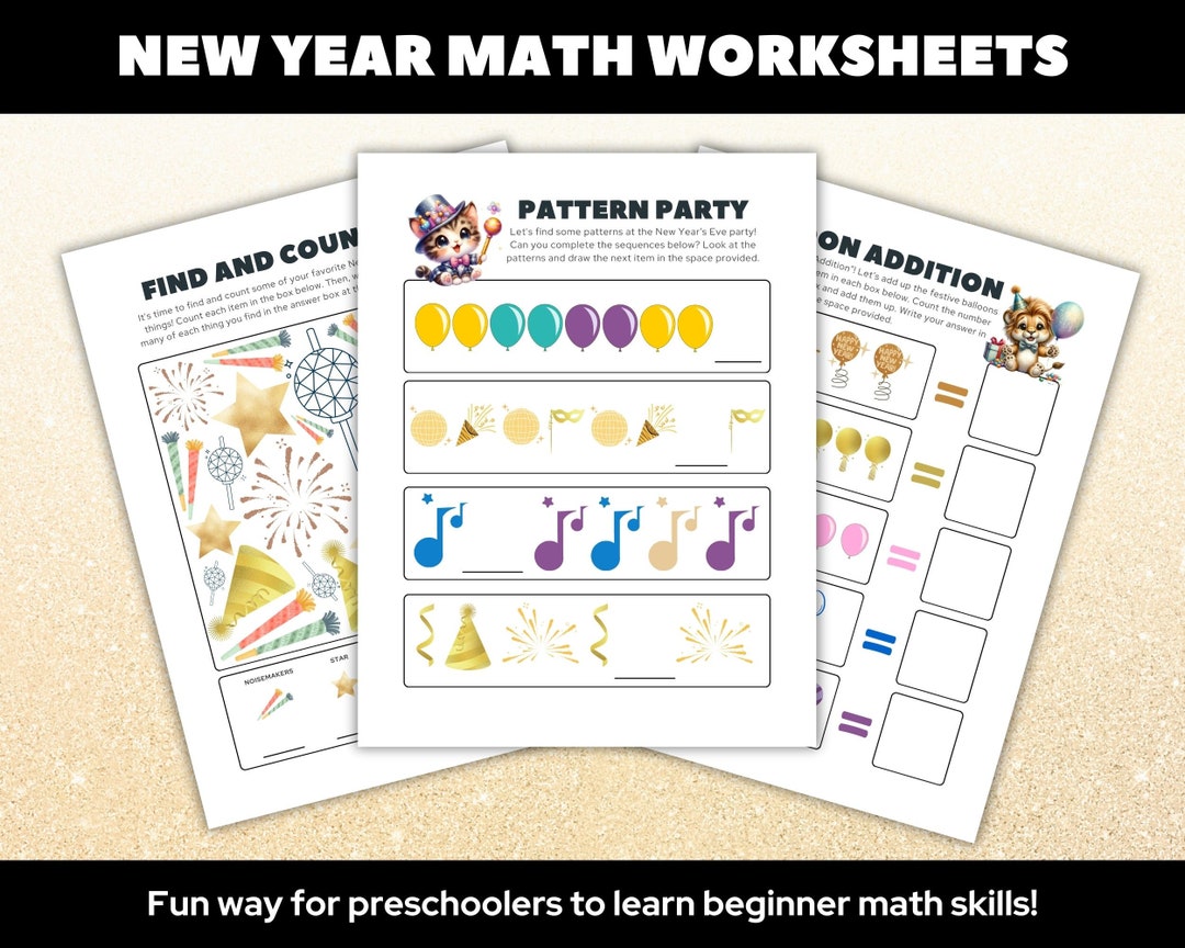 Happy New Year Math Worksheets for Kids, Printable Preschool Math ...