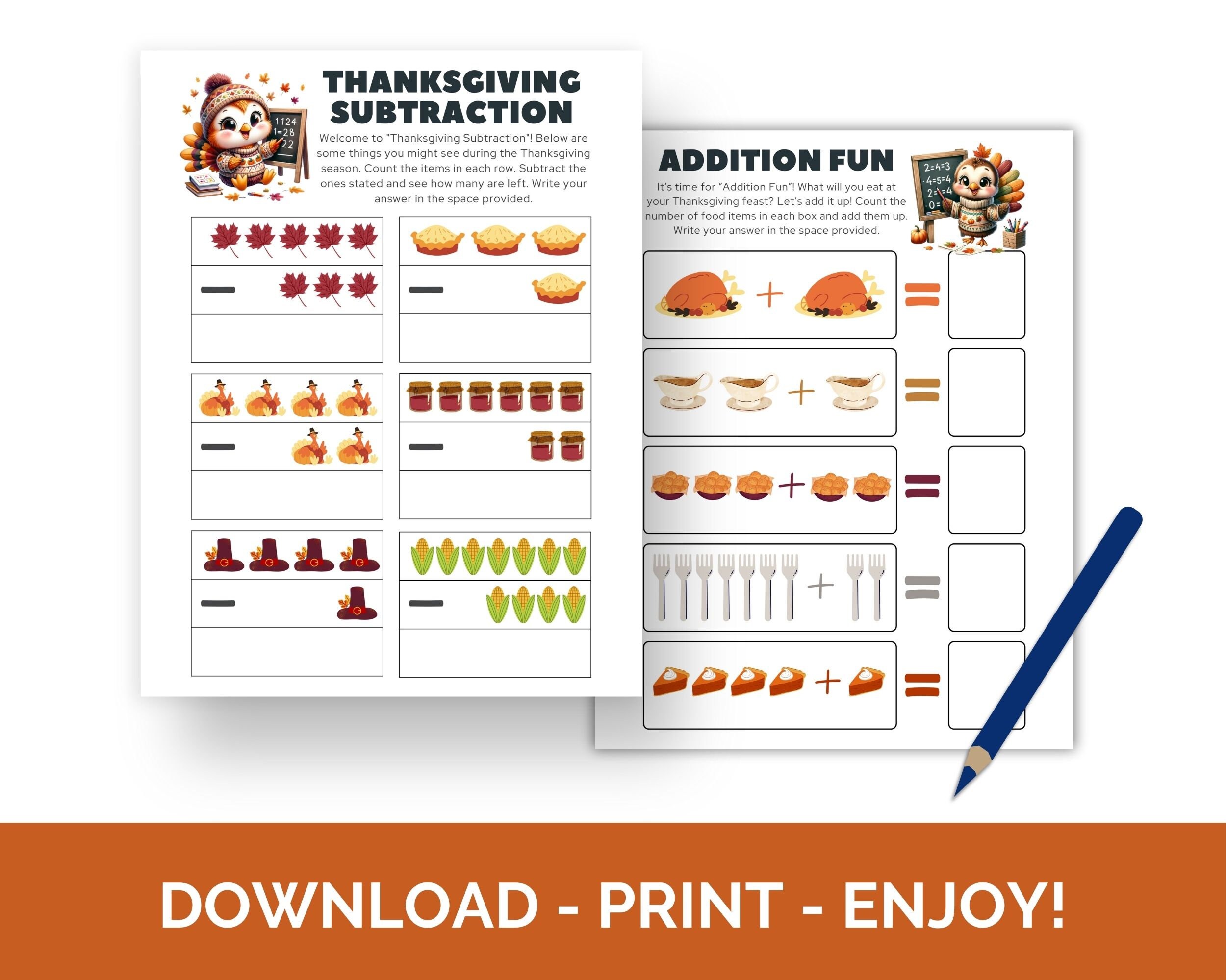 Thanksgiving Preschool Math Worksheets | Educational Printable | Pre-k ...