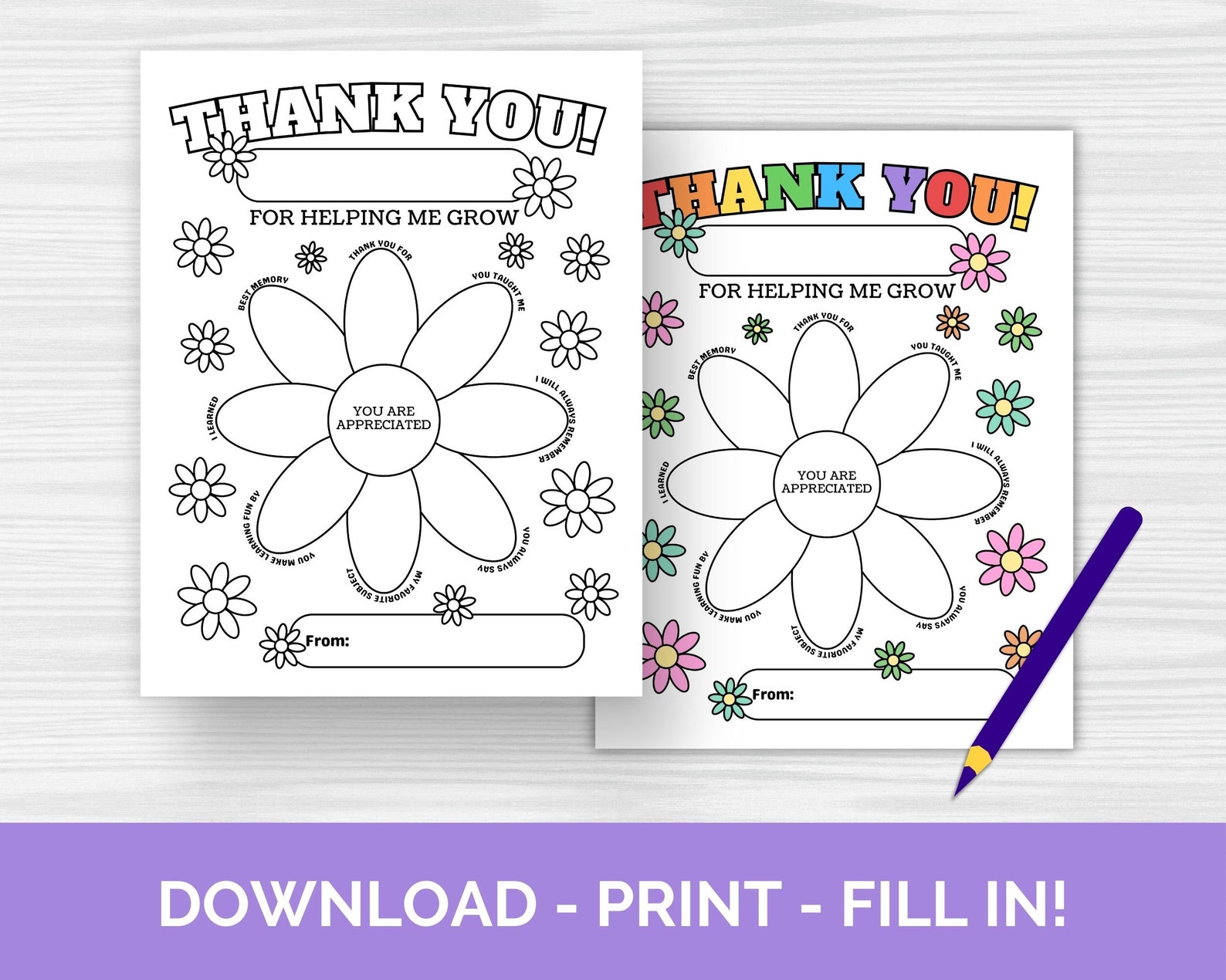 Teacher Appreciation Coloring Flower, Printable Gift for Teacher ...