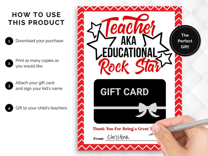 Teacher Gift Card Holder, Printable Teacher Thank You Card, Teacher ...