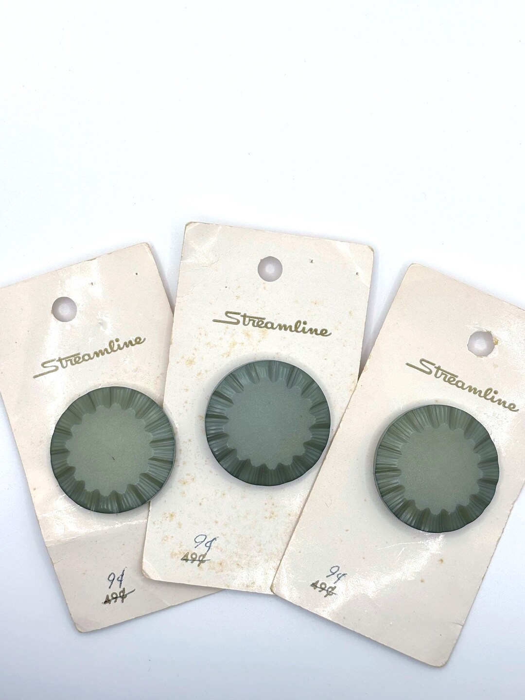 3 Vintage Streamline Buttons | Light Moss Green | 1-5/8" Sewing Buttons ...