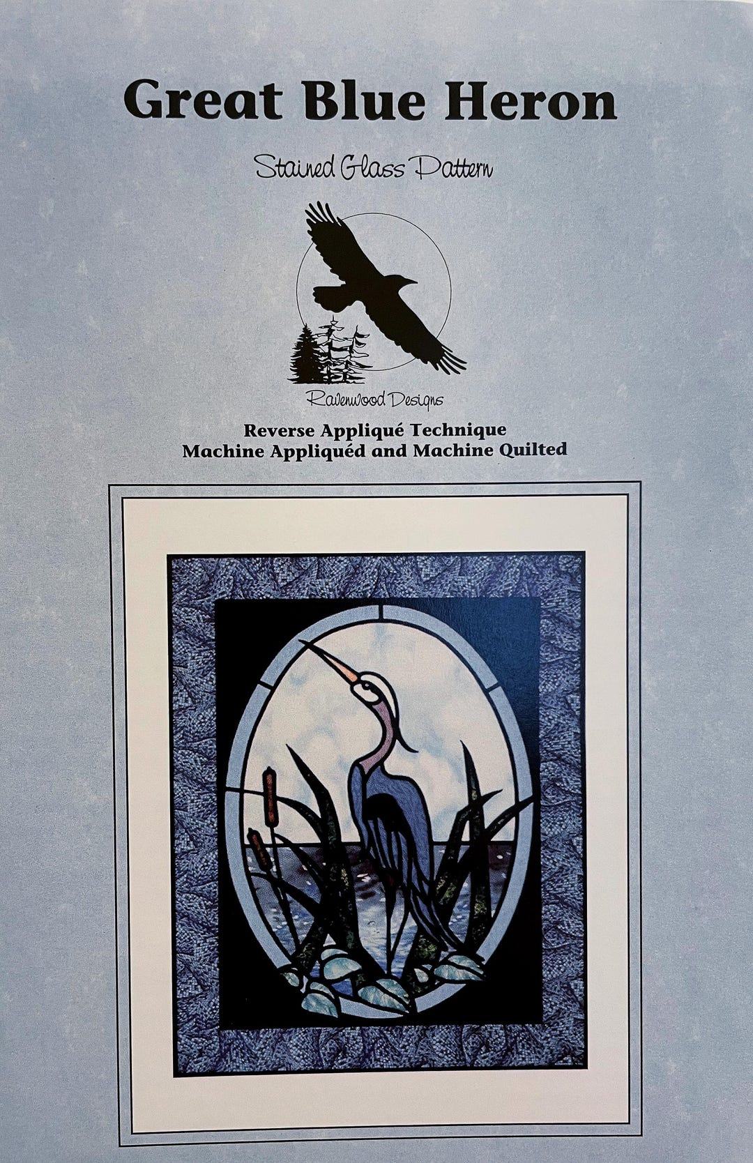 Quilt Pattern | Great Blue Heron Stained Glass | Reverse Applique ...