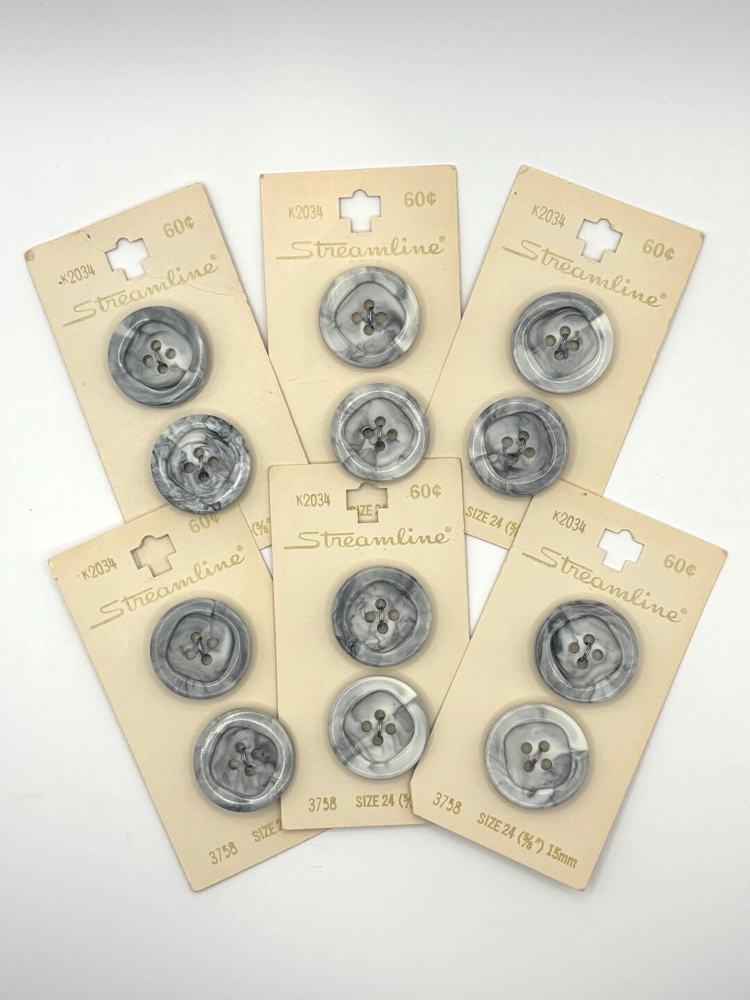 12 Vintage Gray & White Streamline Buttons | Size 24 (5/8") | Original ...