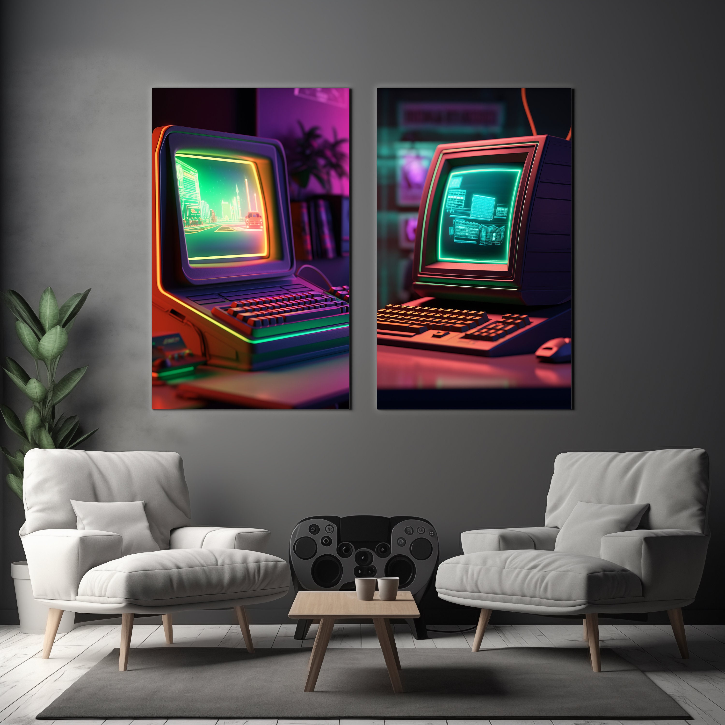 Retro Futuristic Computer Wall Art, Boys Video Game Room Decor, Classic ...