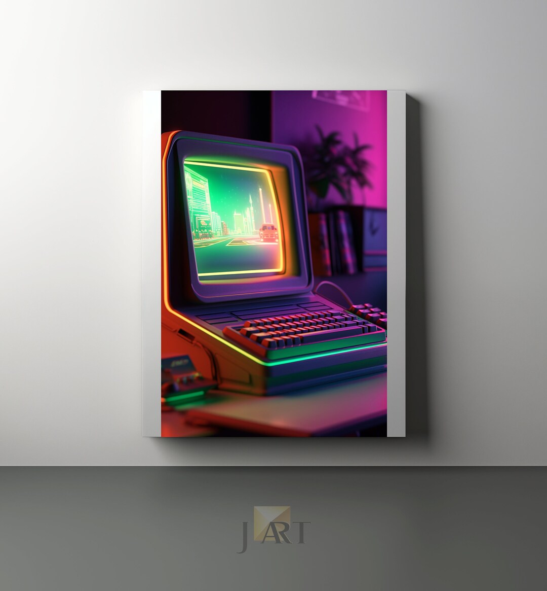 Retro Futuristic Computer Wall Art, Boys Video Game Room Decor, Classic ...
