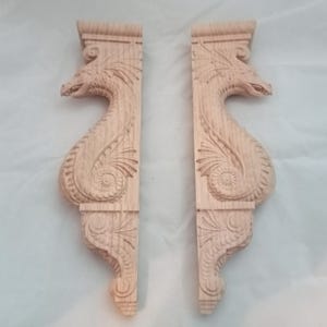 Two Dragon Carved Corbels 14" X 2" X 4" Red Oak - Etsy