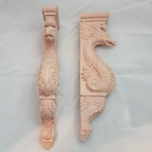 Two Dragon Carved Corbels 14" X 2" X 4" Red Oak - Etsy