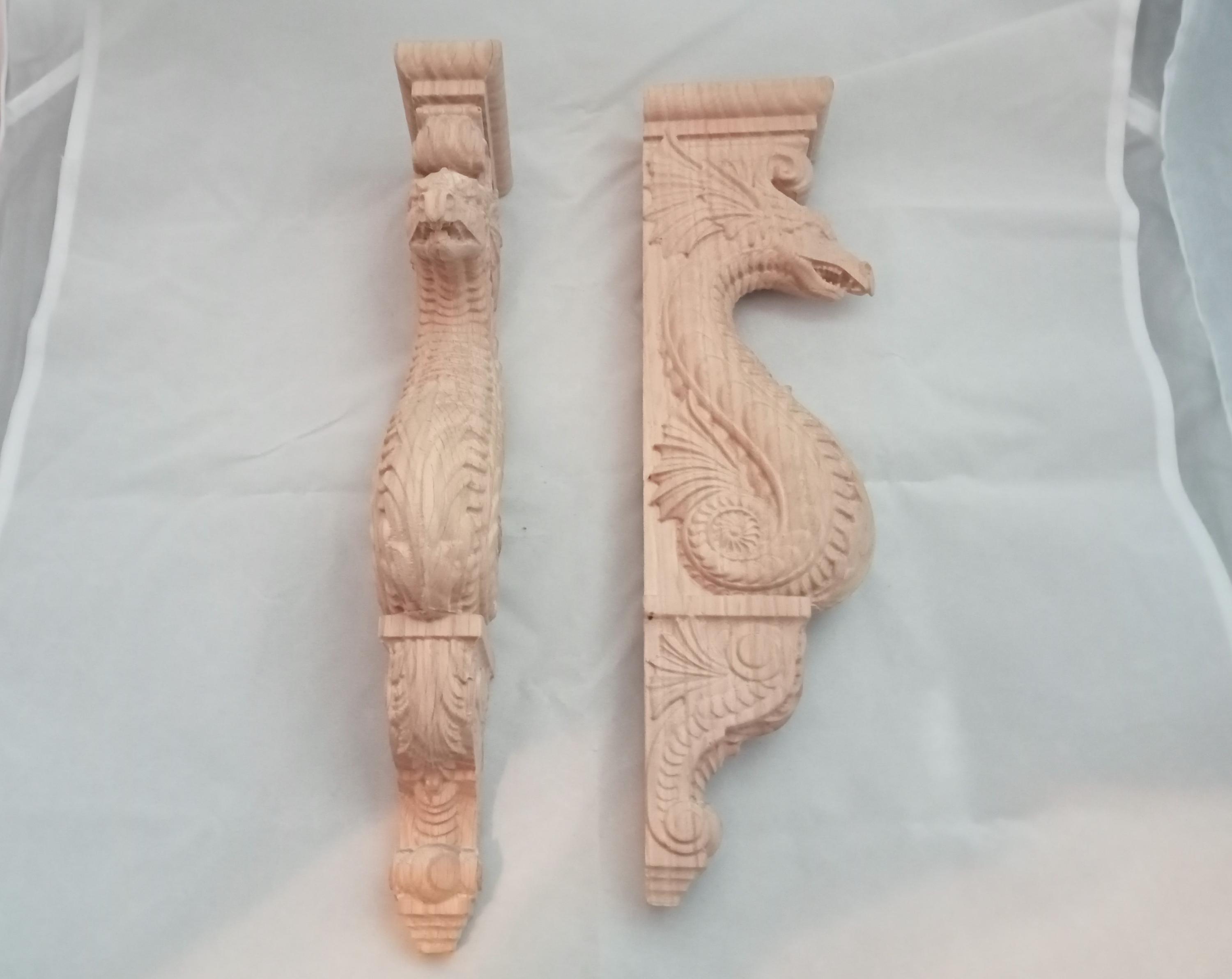 Two Dragon Carved Corbels 14" X 2" X 4" Red Oak - Etsy