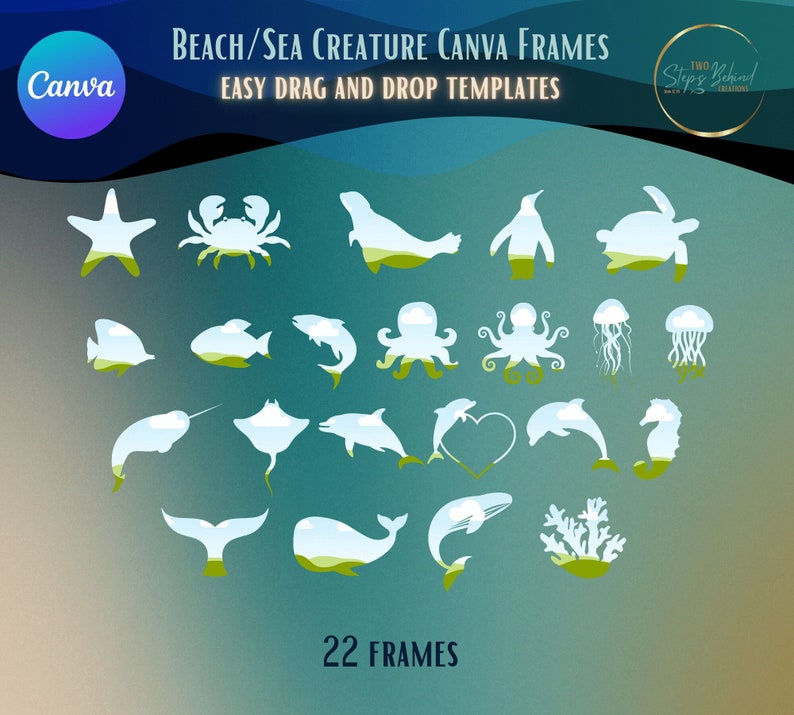 Editable Canva Frame Template - Beach Sea Creatures Design - Photo Fill ...