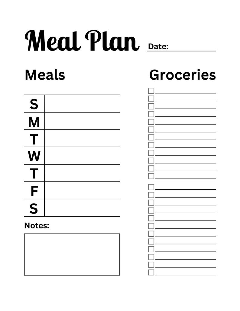 Printable Weekly Meal Planner and Grocery List - Etsy