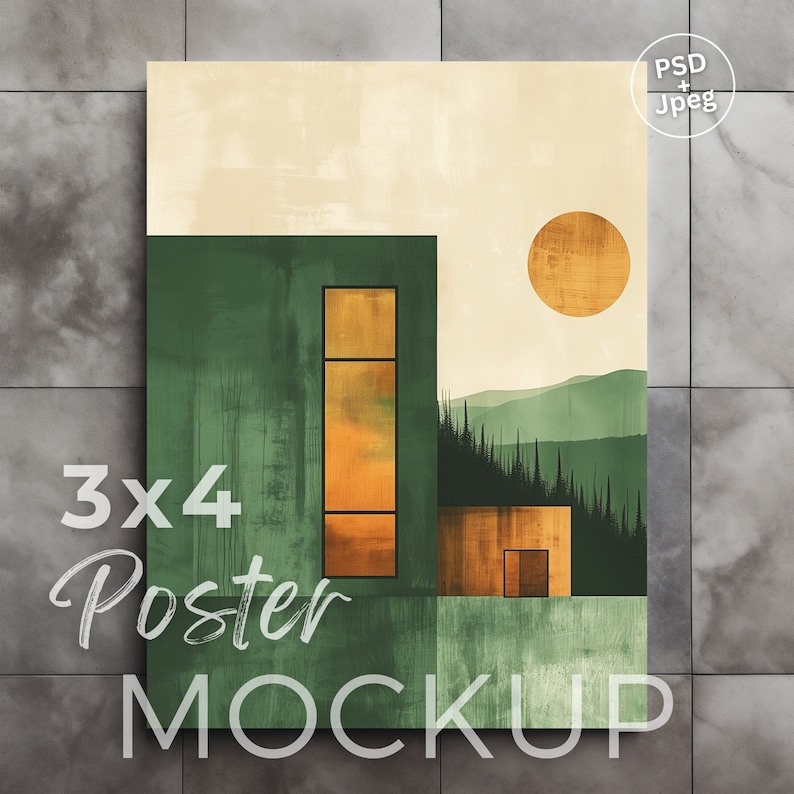 3x4 Vertical Poster Mockup Unframed Paper Print Mockup Concrete Wall ...