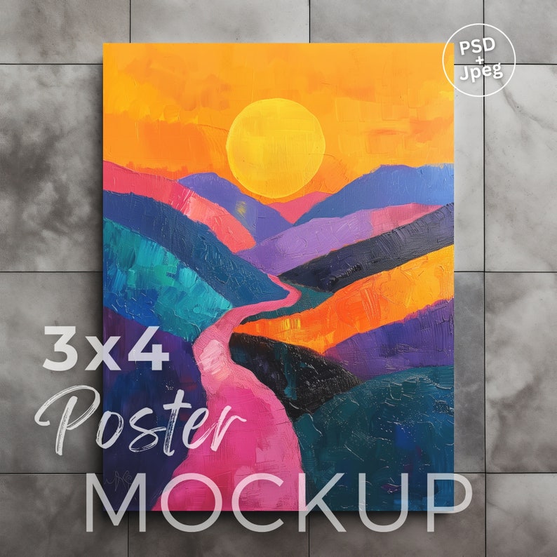 3x4 Vertical Poster Mockup Unframed Paper Print Mockup Concrete Wall ...