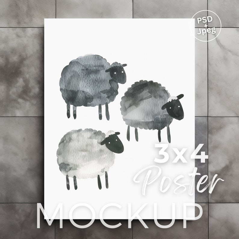 3x4 Vertical Poster Mockup Unframed Paper Print Mockup Concrete Wall ...