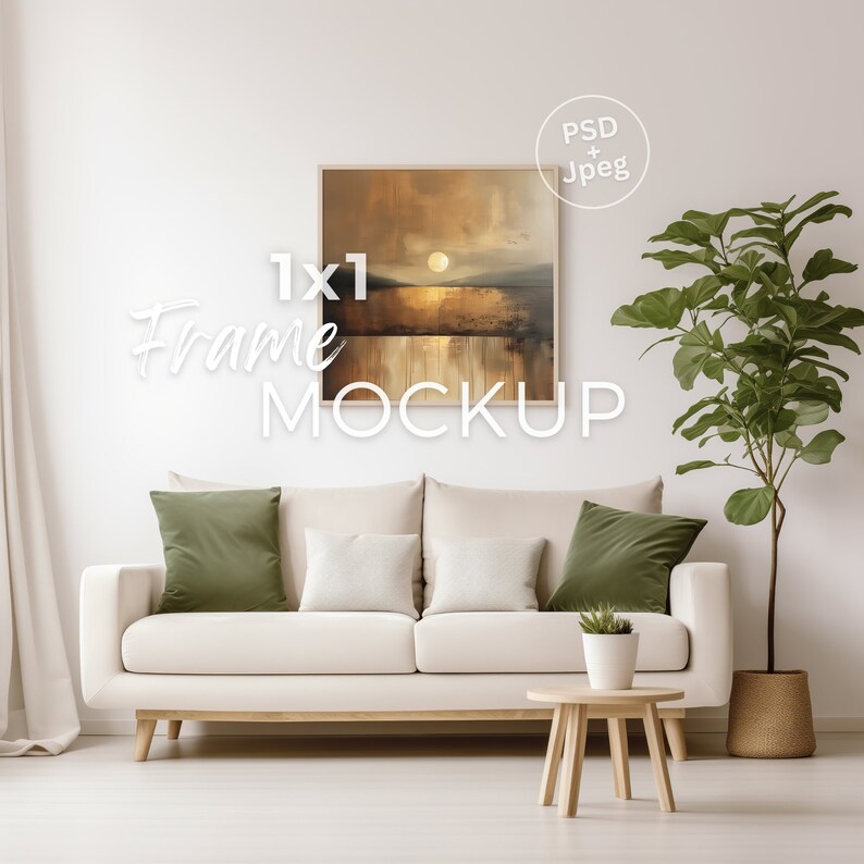 1x1 Square Wooden Frame Mockup Living Room Interior Home Interior ...