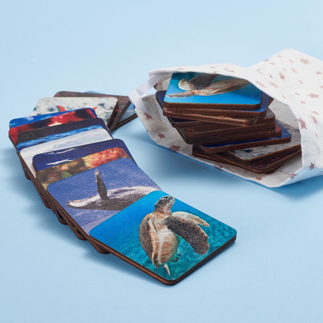 Sea Animals Wooden Memory Game, Montessori Sea Animals Matching Cards ...