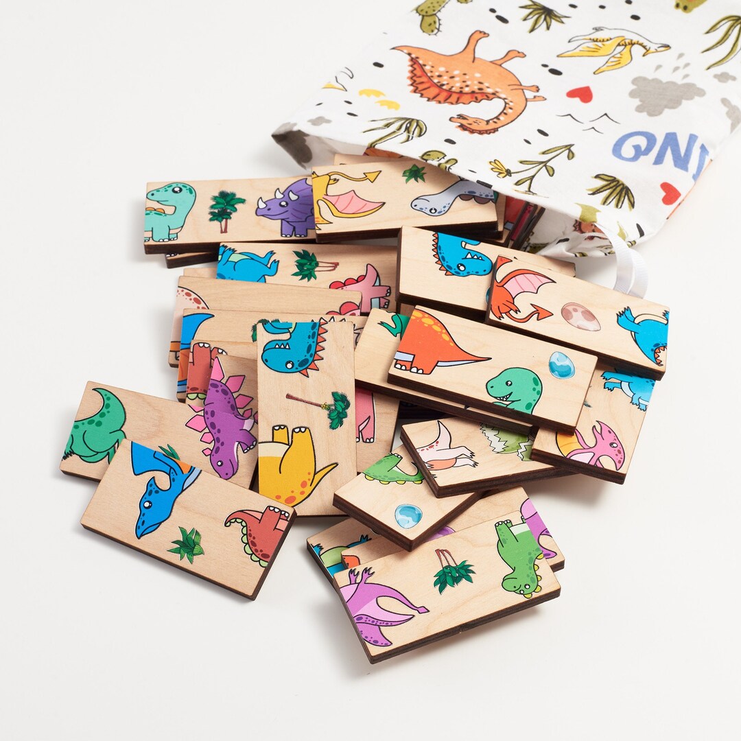 Wooden Dinosaur Dominoes Set, Fun and Educational Montessori Toy for 3 ...