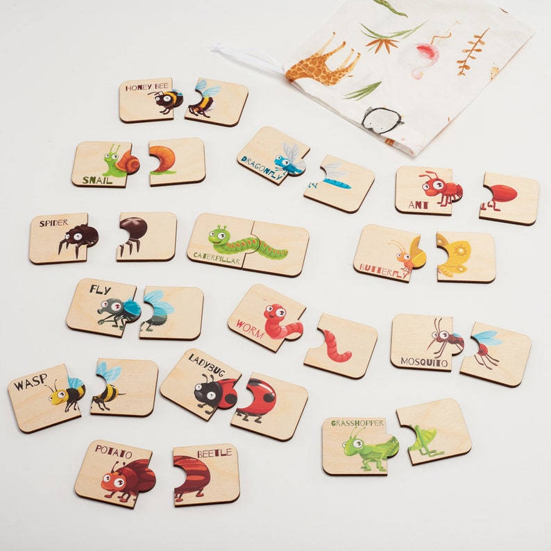 Insects and Bugs Wooden Puzzle for Toddlers, Gifts for Kids, Animal ...