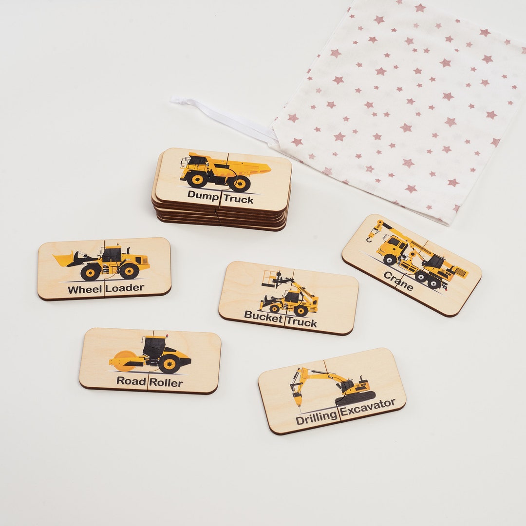 Fun Construction Machines Memory Game for Kids Educational Wood ...