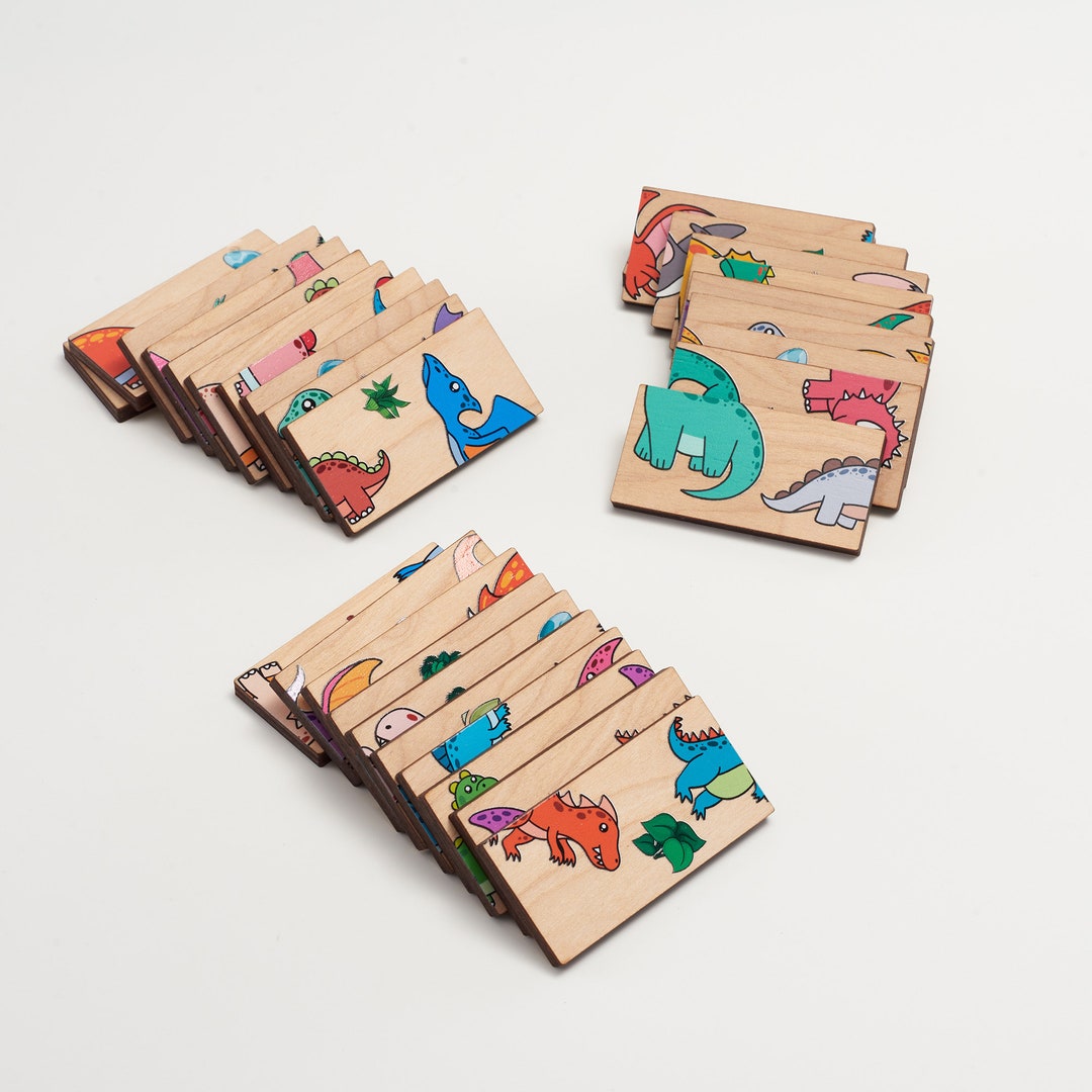 Montessori Wooden Domino Dino Set Fun and Educational Birthday Present ...