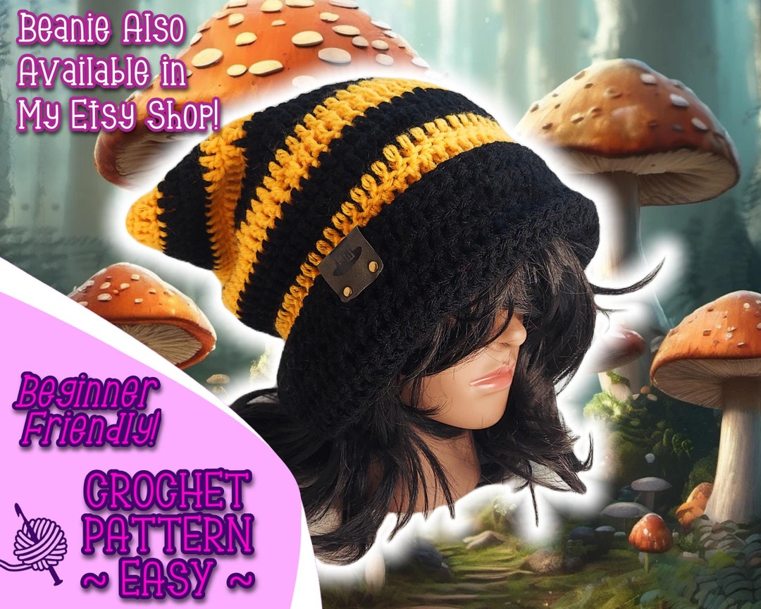 Foldable Brim Striped Droopy Eared Slouch Beanie CROCHET PATTERN Unisex ...