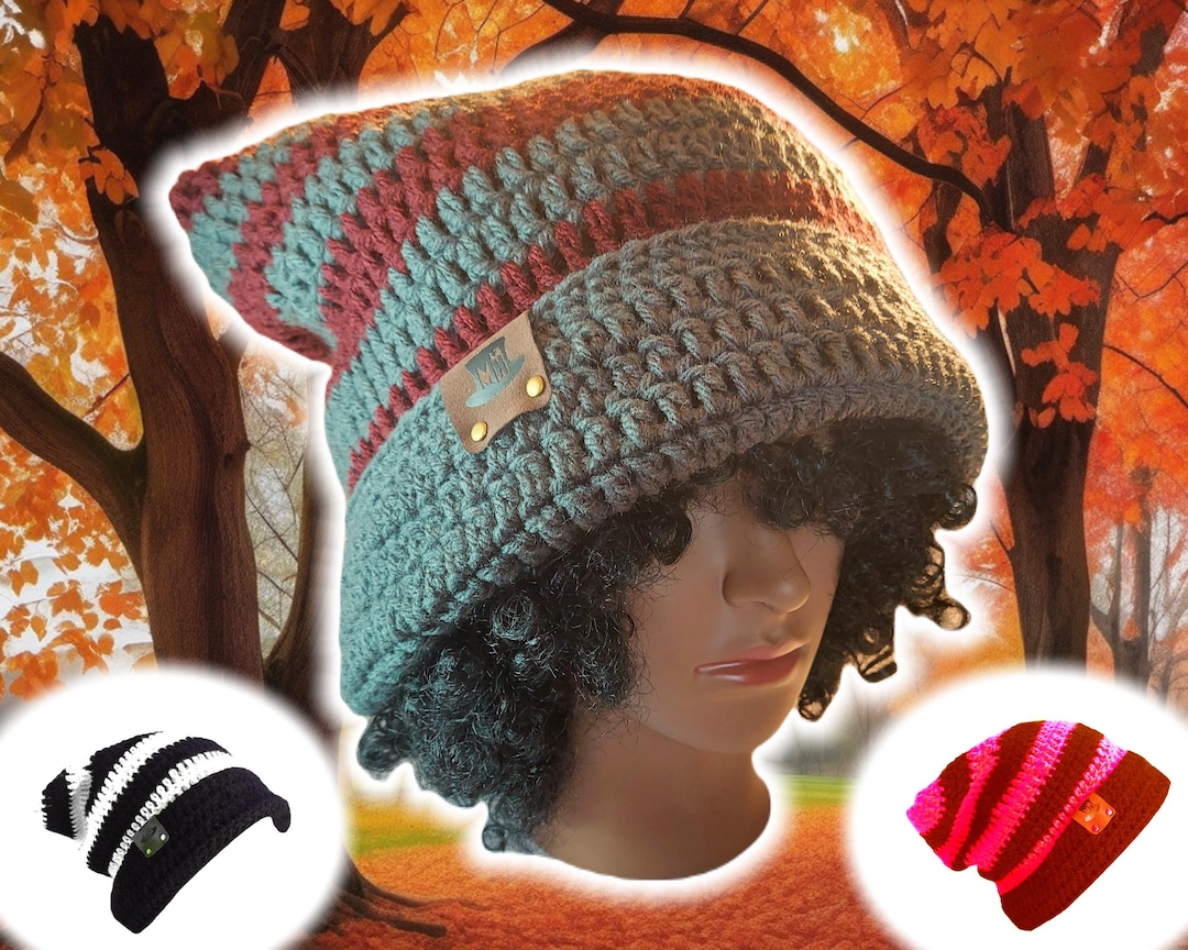 Droopy Box Beanie, Custom Slouch Beanie, Hand Crocheted Knit Tam, Baggy ...