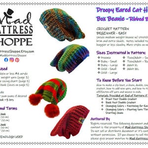 Ribbed Brim Droopy Eared Slouch Beanie CROCHET PATTERN Knit Striped ...